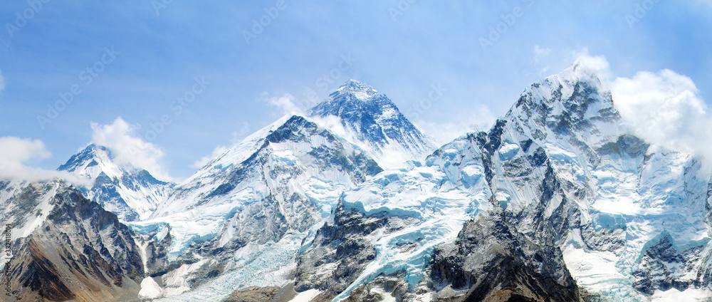 Mount Everest with beautiful sky and Khumbu Glacier Stock Photo | Adobe ...