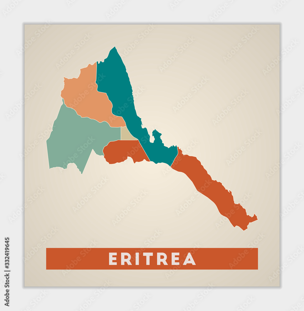 Eritrea poster. Map of the country with colorful regions. Shape of ...