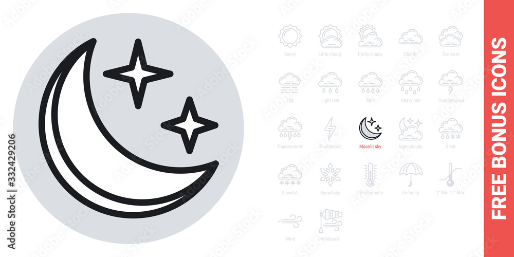 Starry and moonlit sky icon for weather forecast application or widget ...