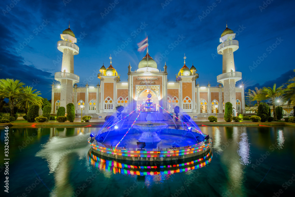 Beautiful Pattani Central Mosque and reflection in water recognized as ...