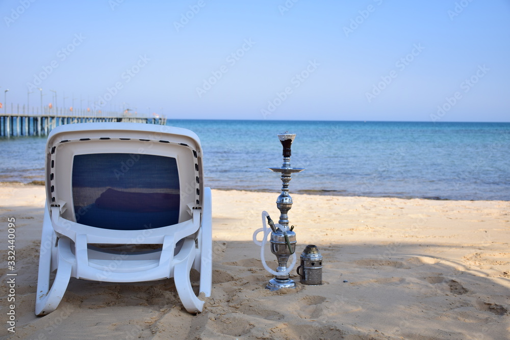 sunny day on the beach with Shisha / argila / smoking in Egypt north ...