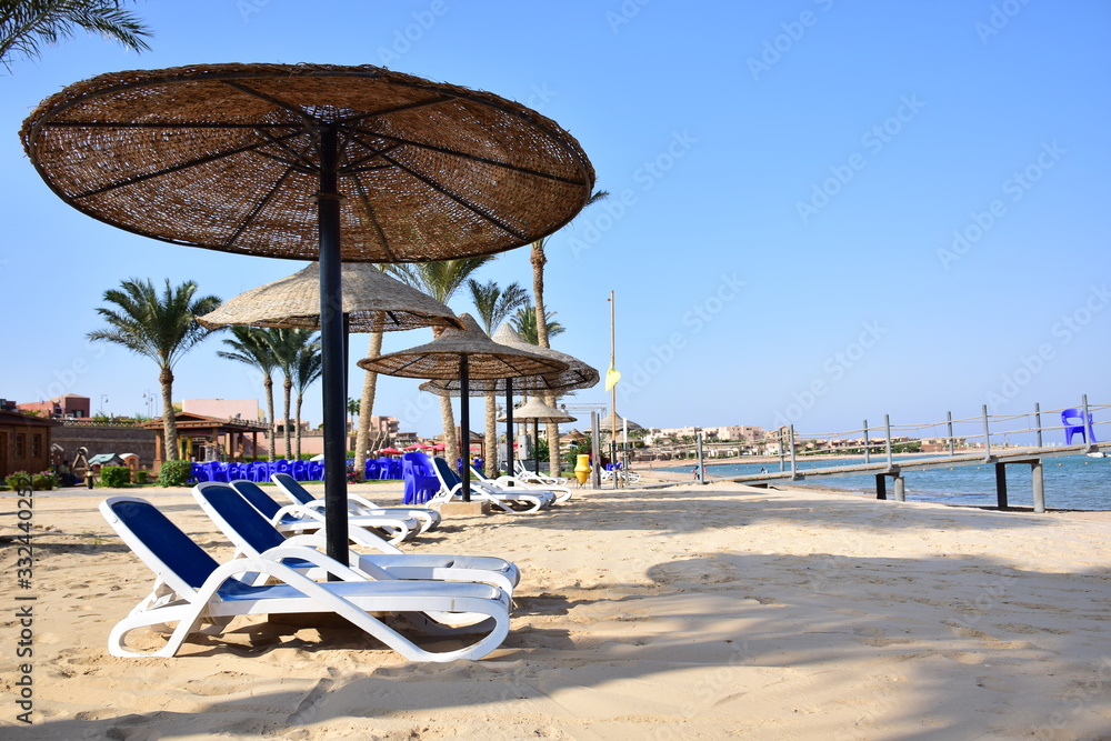 sunny day on the beach with Shisha / argila / smoking in Egypt north ...