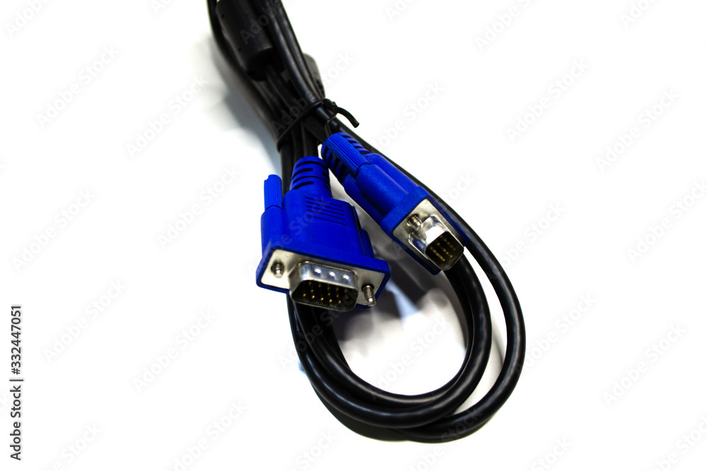 DVI and D-SUB cable for LCD and CRT monitors isolated on white ...