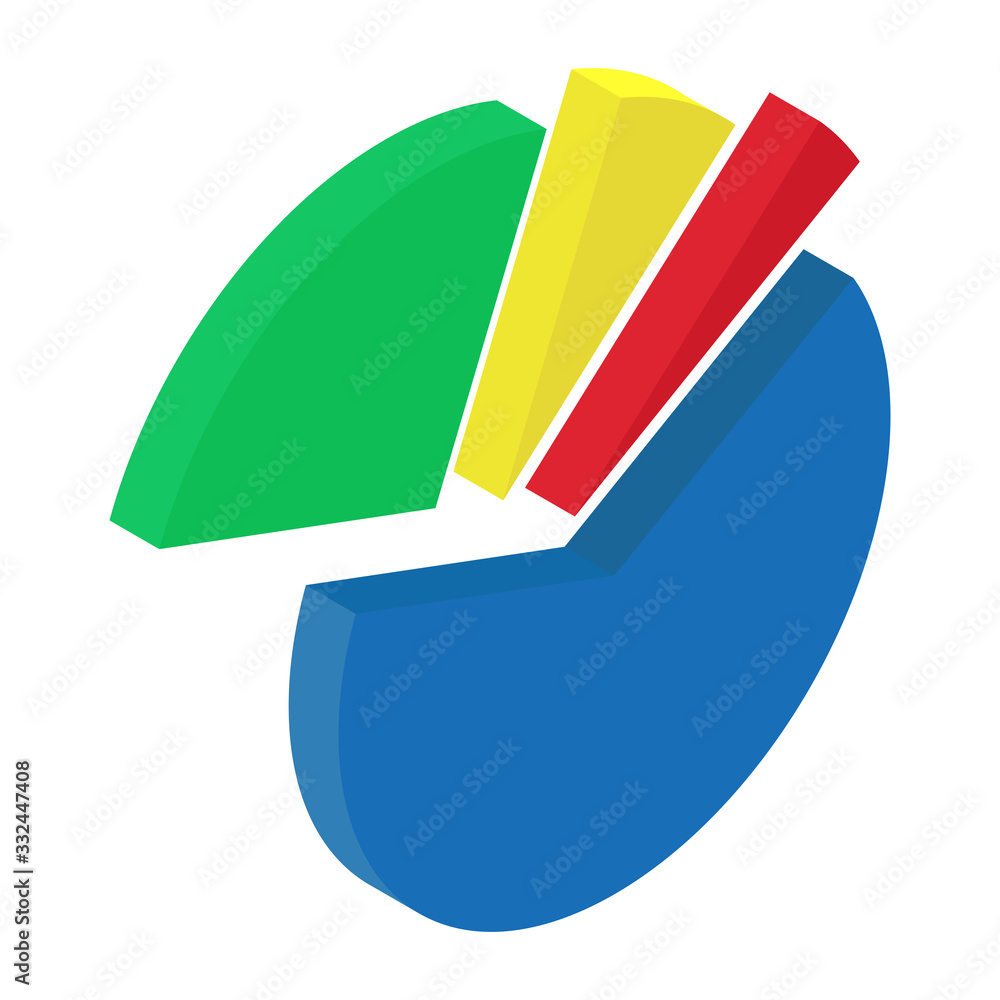 Pie chart of four sectors, different color, isometric design. 3D Render ...