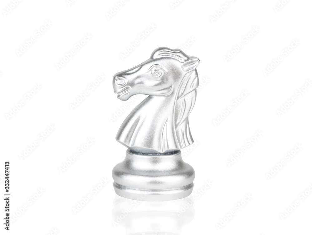 The Silver Knight Chess pieces battle isolated on white background with ...