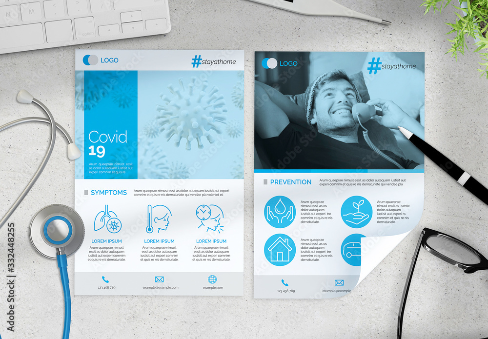 Blue Flyer Layout with COVID-19 Information Stock Template | Adobe Stock