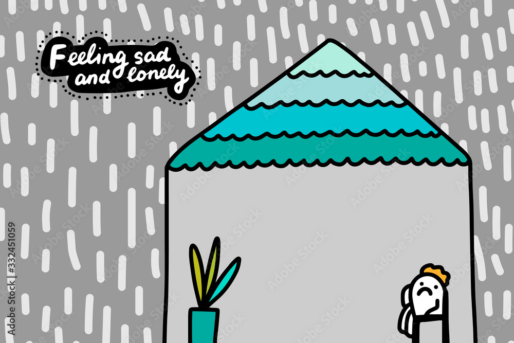 Feeling sad and lonely hand drawn vector illustration in cartoon comic ...