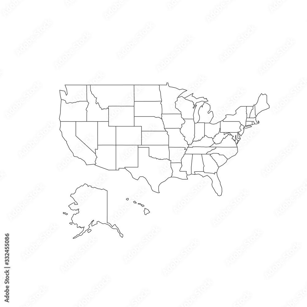 United States of America outline map, stroke with states bounds. Line ...
