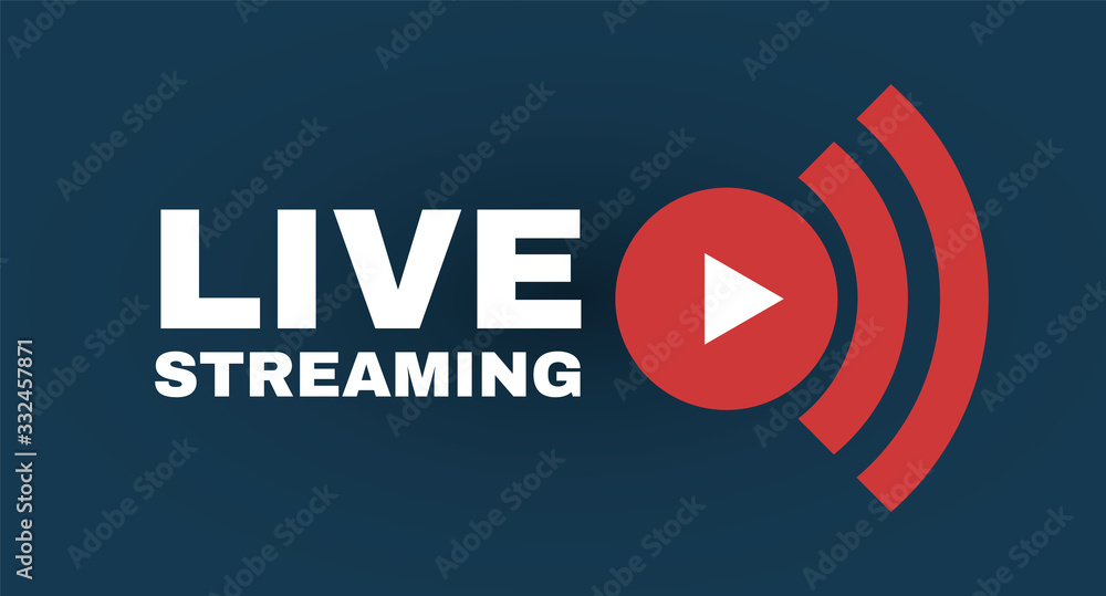 Live streaming logo with play button. Online stream sign. Flat simple ...