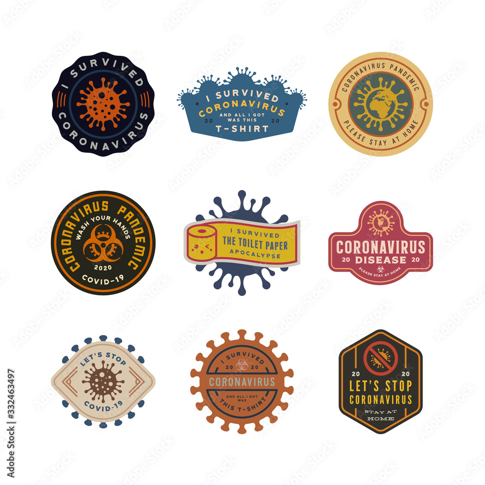 coronavirus pandemic badges. health and medical vector illustration. t ...