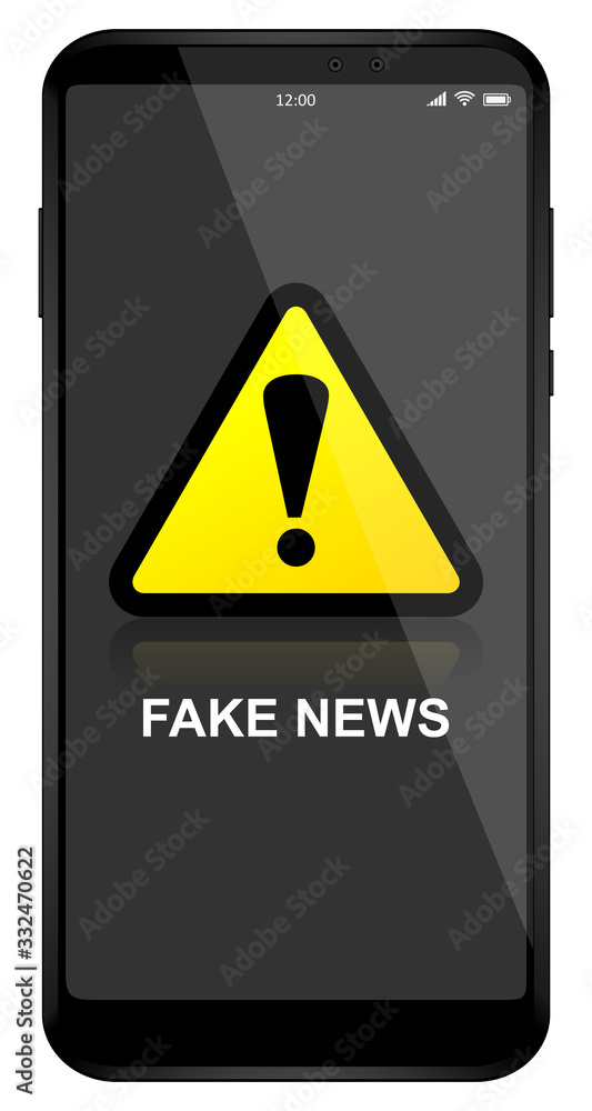 Fake news warning sign on mobile phone screen, vector illustration ...