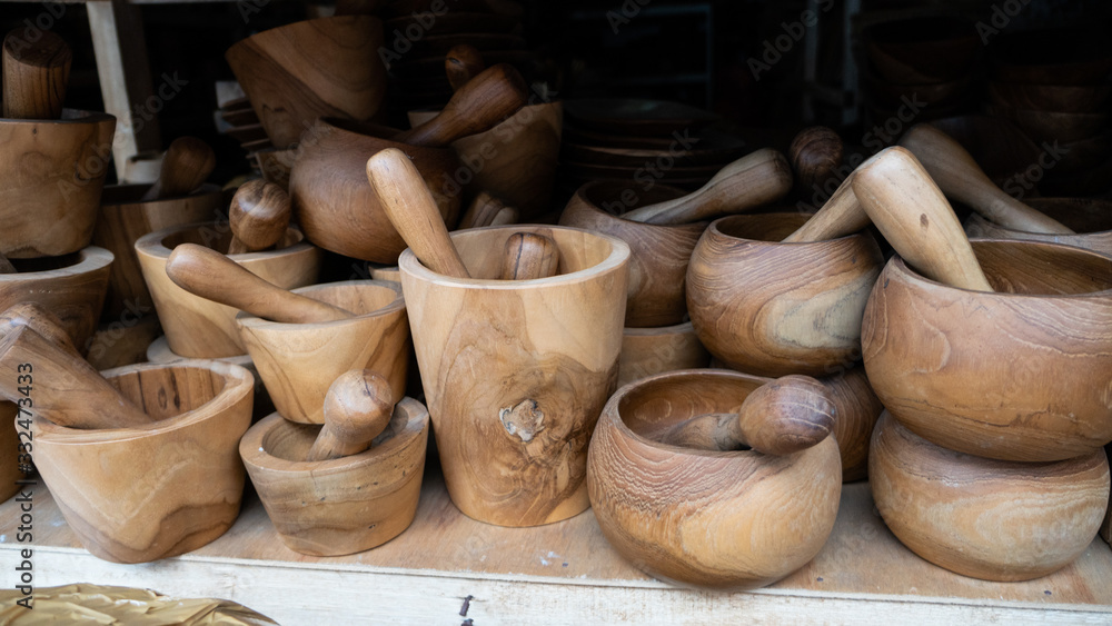 Balinese wooden souvenirs and crafts. A variety of tourist crafts and ...