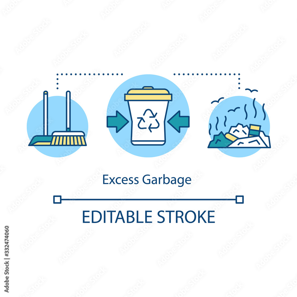 Excess garbage concept icon. Overconsumption results and resolving idea ...