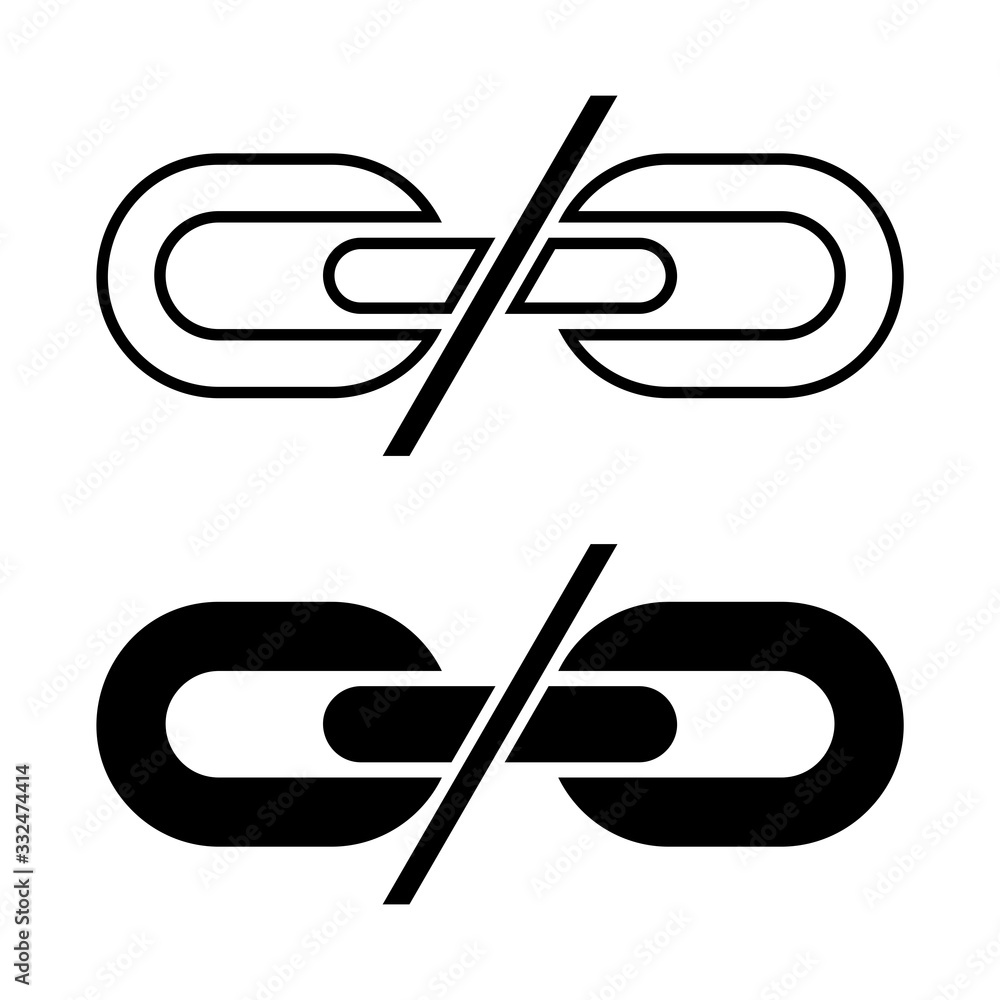 Broken Link Sign Symbol Vector Black Silhouette and Outline Stock ...