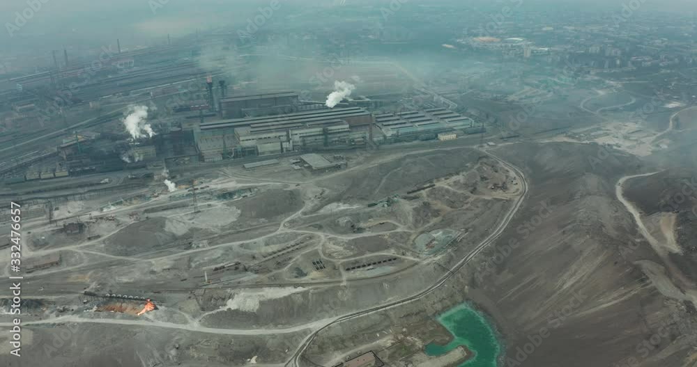 Aerial view. drone flying forward over a polluted sea with destroyed ...