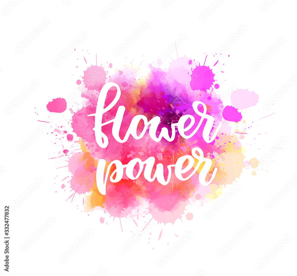 Flower power lettering on watercolor splash Stock Vector | Adobe Stock