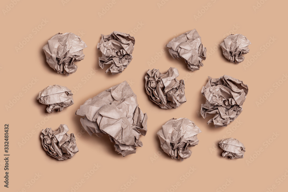 Pattern of crumpled lumps of wrapping paper, recyclable packaging ...