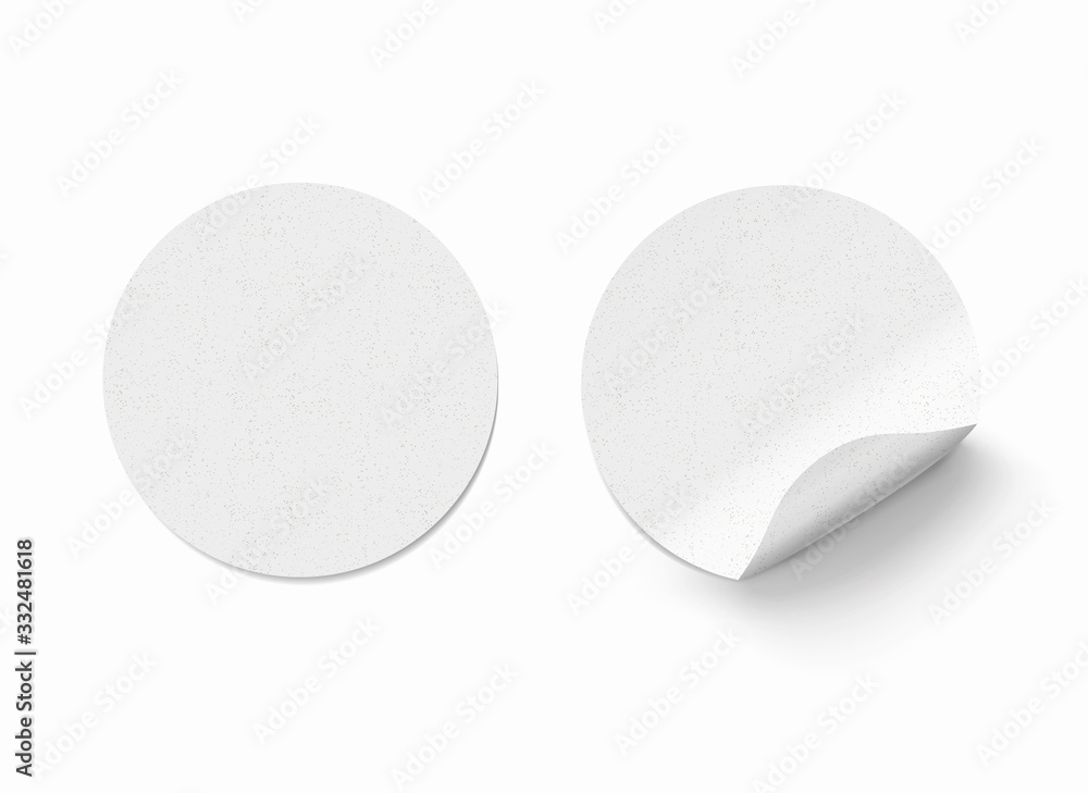 Vector white realistic round paper adhesive stickers with curved corner ...