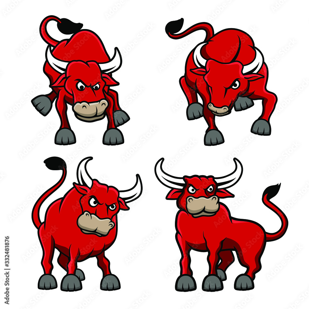 Angry red bull mascot illustration. Red bull cartoon character vector ...
