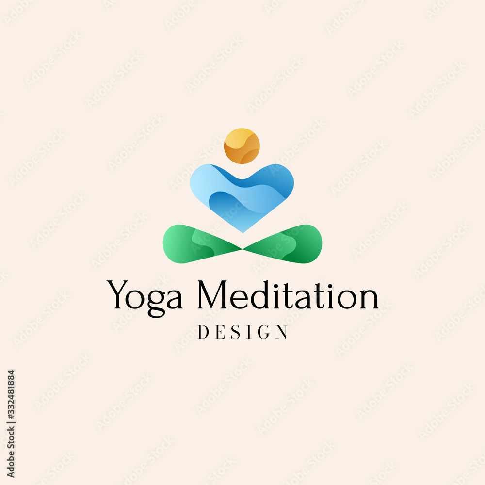 Yoga or meditation center concept logo. Vector illustration with ...