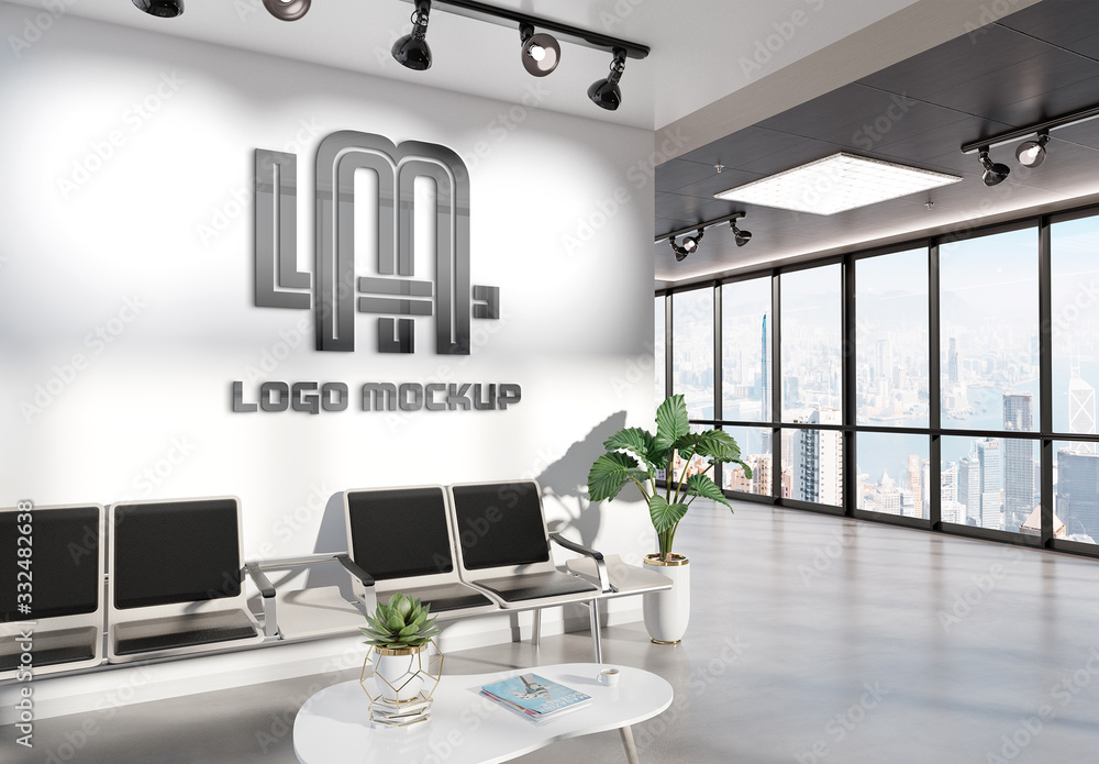 Logo on Office Waiting Room Wall Mockup Stock Template | Adobe Stock