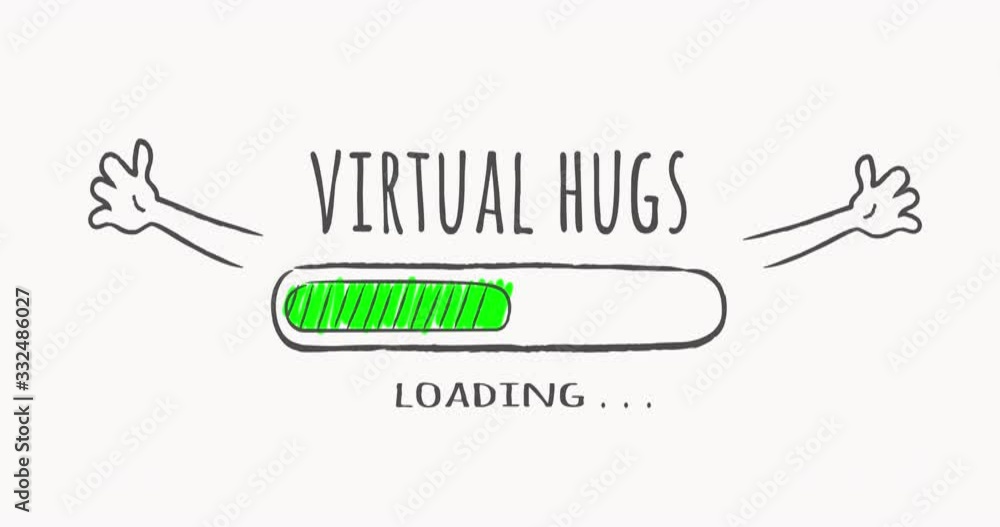 Virtual hugs loading status bar with cartoon sketchy shaking hands ...