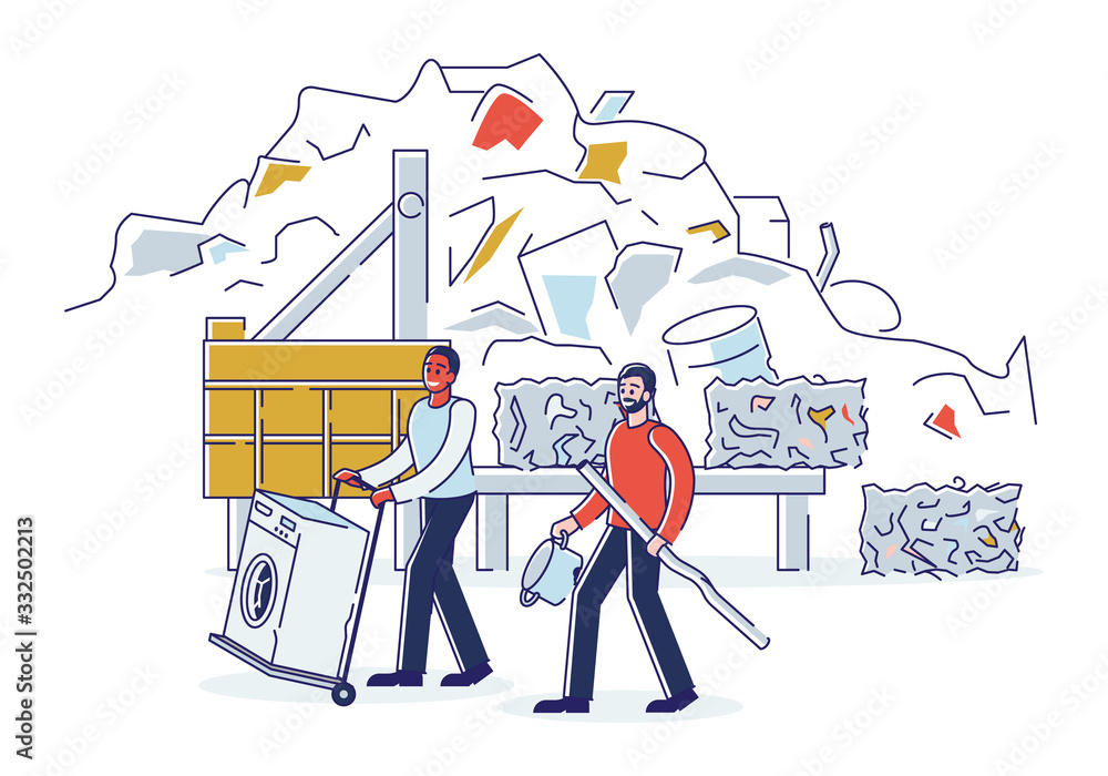 Scrap Metal Concept. People Bring Old Metal Things And Broken Washing ...