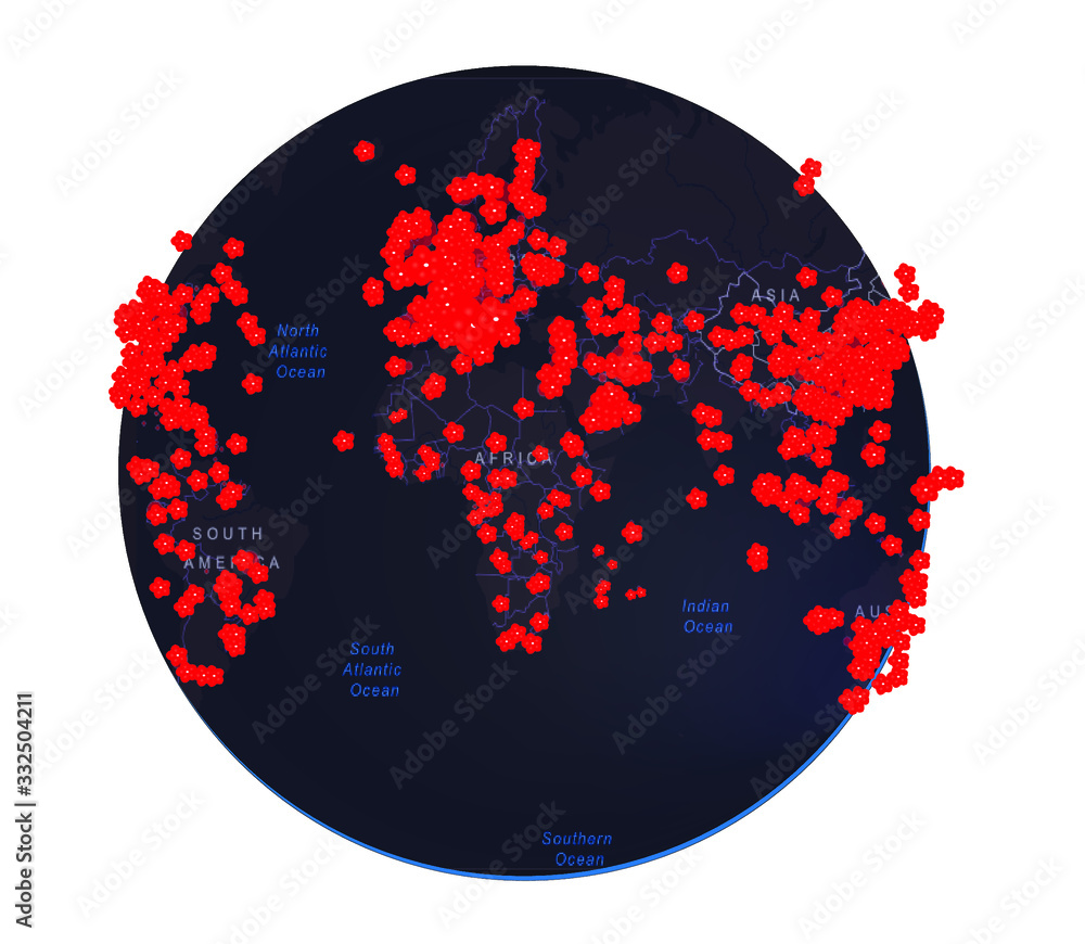 COVID-19 world map coronavirus spreading 3d sphere visualization planet ...
