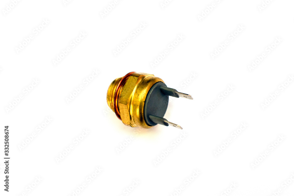 Thermostatic fan switch turns the fan isolated on white background ...