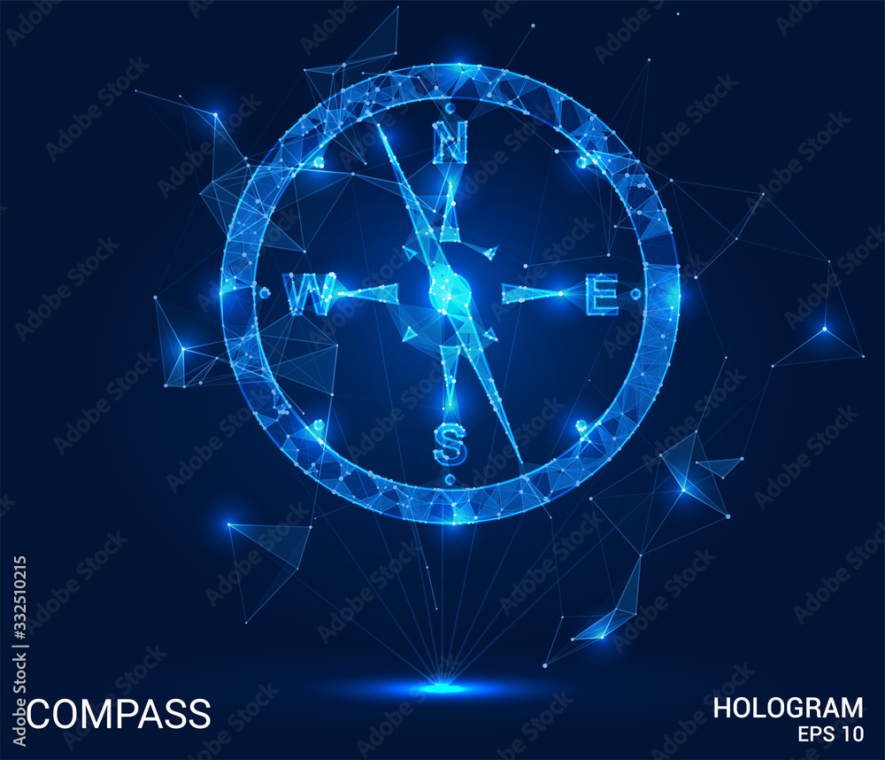 A hologram compass. A compass of polygons, triangles , points, and ...