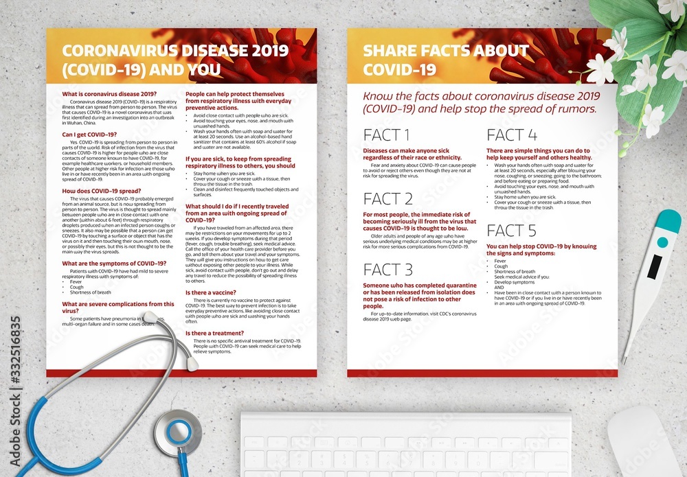 COVID-19 Factsheet Brochure Layout Stock Template | Adobe Stock