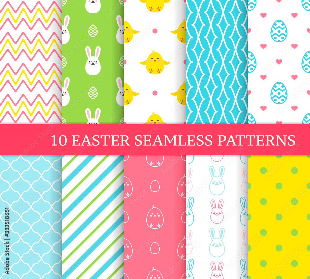 Ten different Easter seamless patterns. Endless texture for wallpaper ...