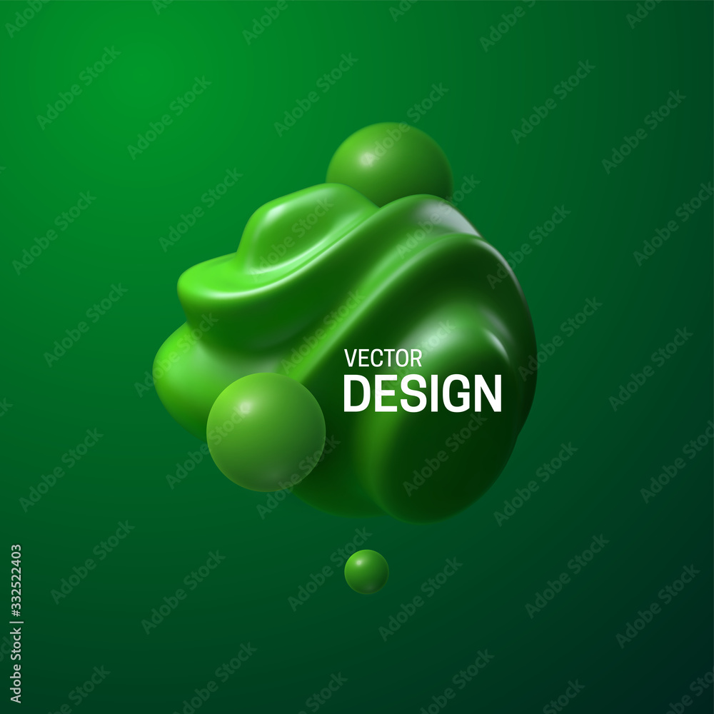 Abstract composition with 3d spherical shapes. Green glossy bubbles ...