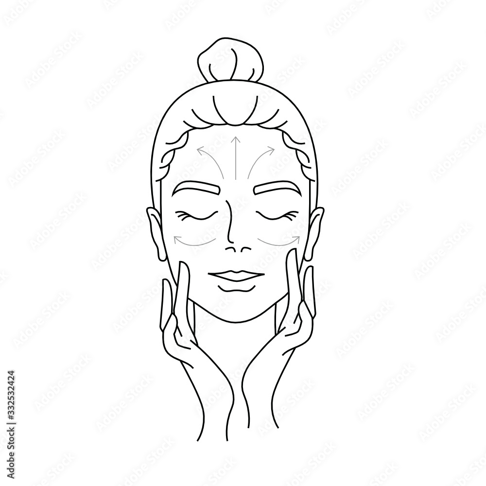 Instruction how to apply cream. Massage lines. Line art. Beauty ...