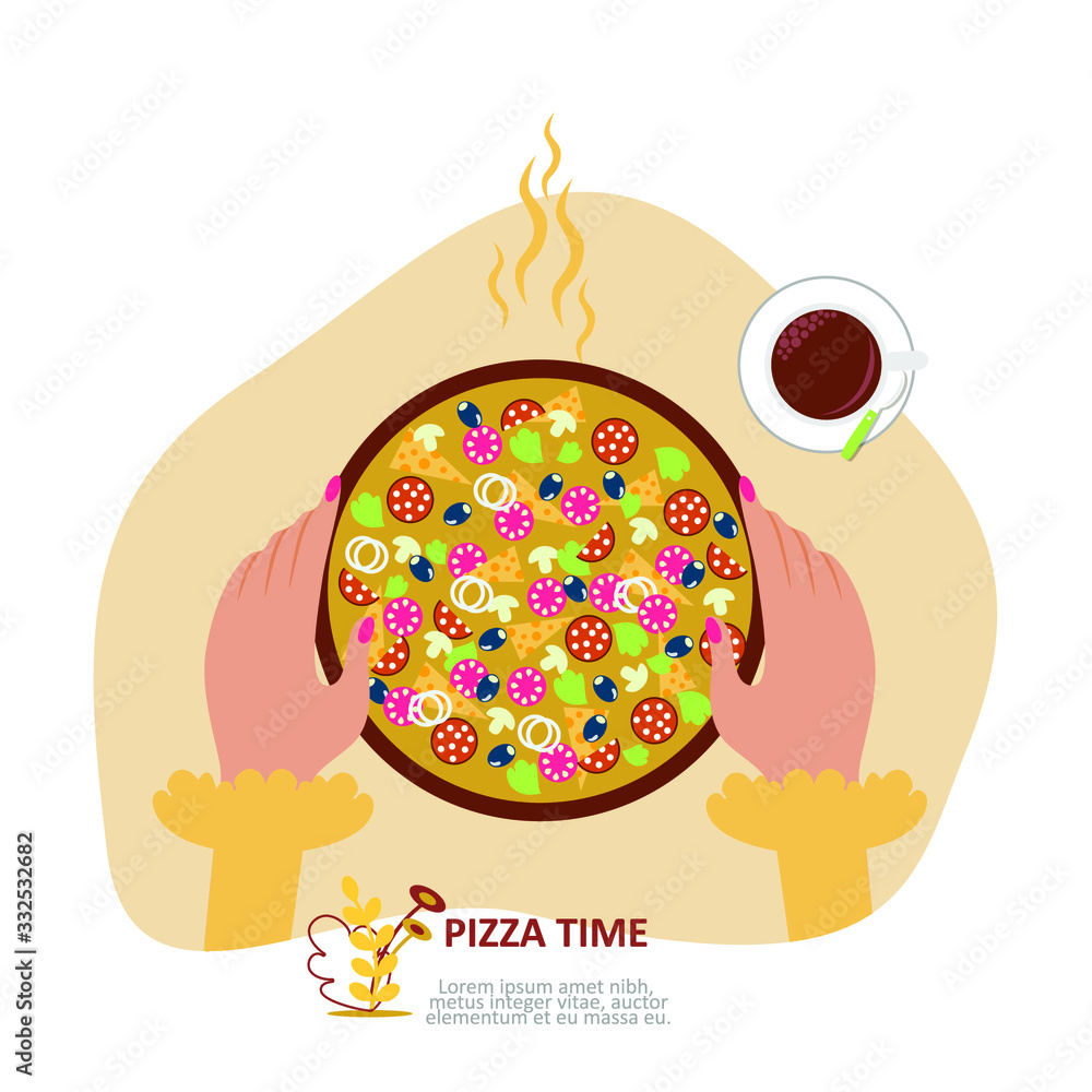 Pizza time. Fast Food, Cafe. Cartoon Flat Vector Illustration, Banner ...