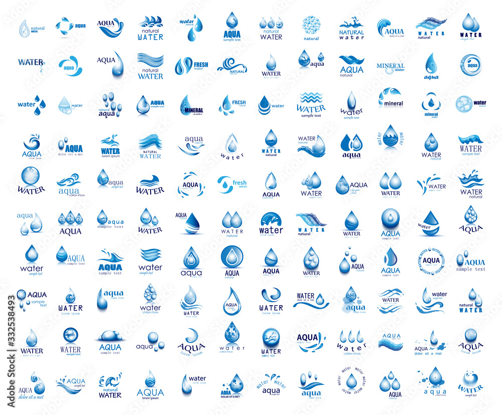 Water Splash Vector And Drop Logo Set - Isolated On White. Vector ...