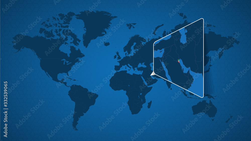 Detailed world map with pinned enlarged map of Kuwait and neighboring ...