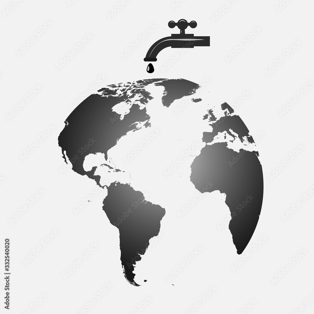 Map of world map, oil drop faucet valve, white background vector design ...