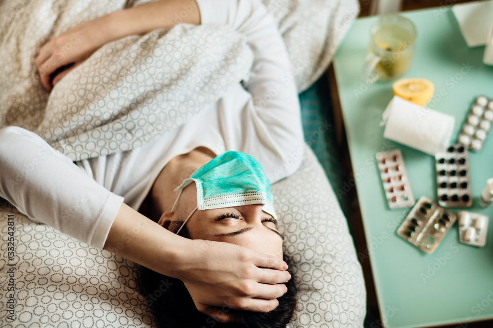 Infected woman with mask in mobile quarantine hospital units isolation ...