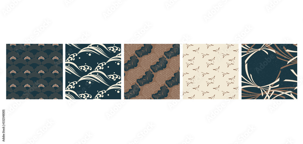Japanese seamless pattern vector. Traditional elements such as wave ...