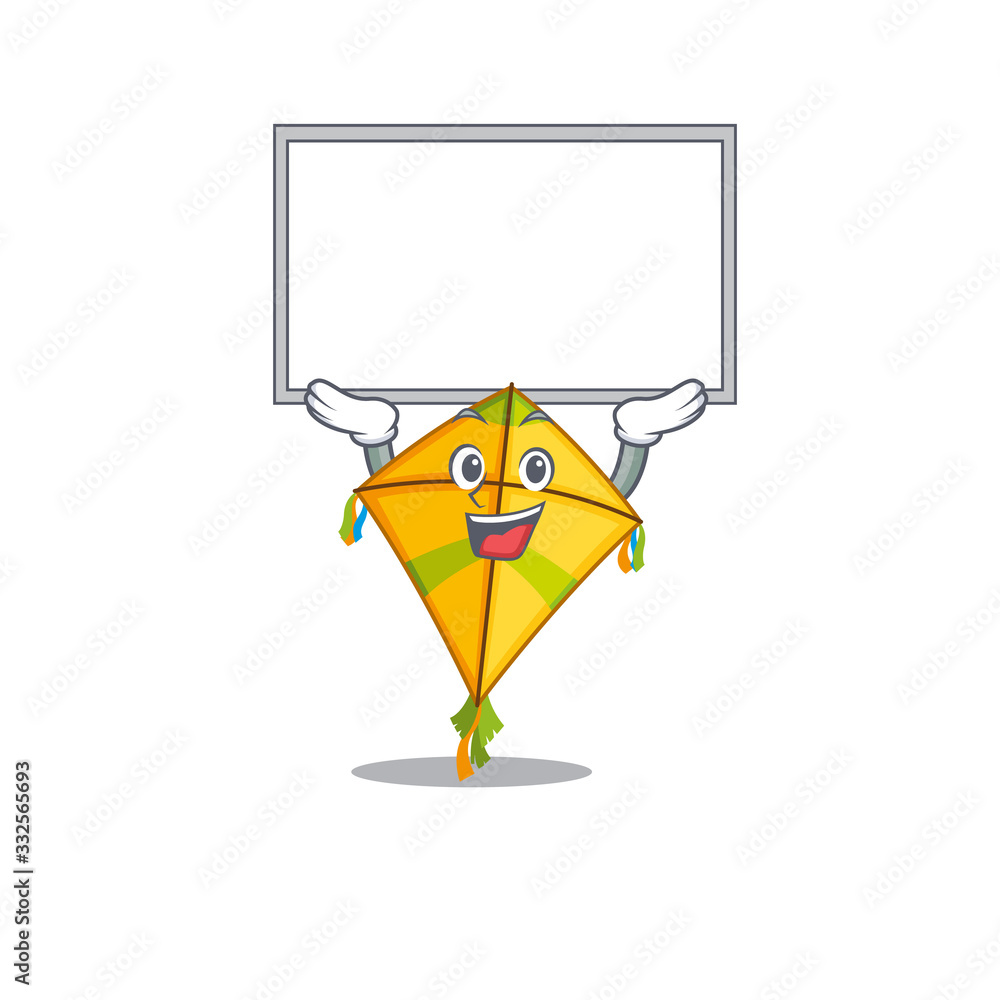 Happy cartoon character of kite raised up board Stock Vector | Adobe Stock