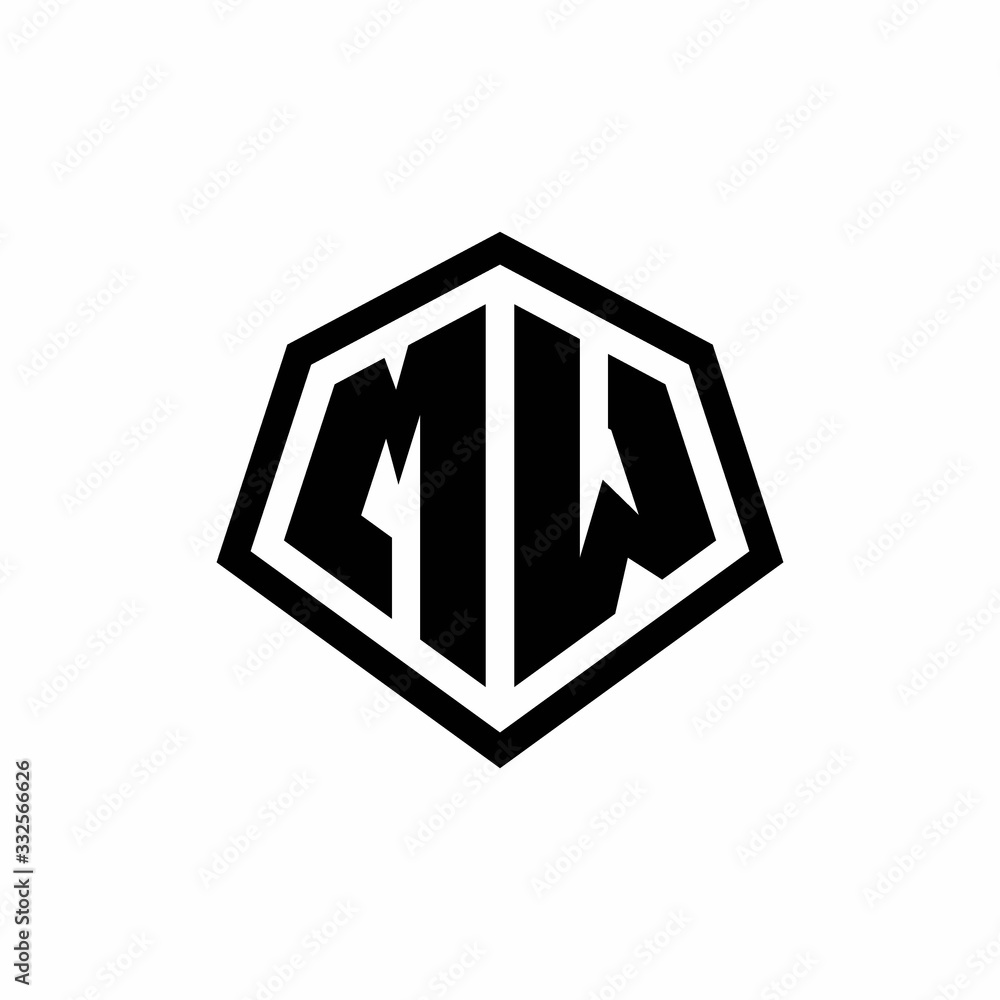 MW monogram logo with hexagon shape and line rounded style design ...