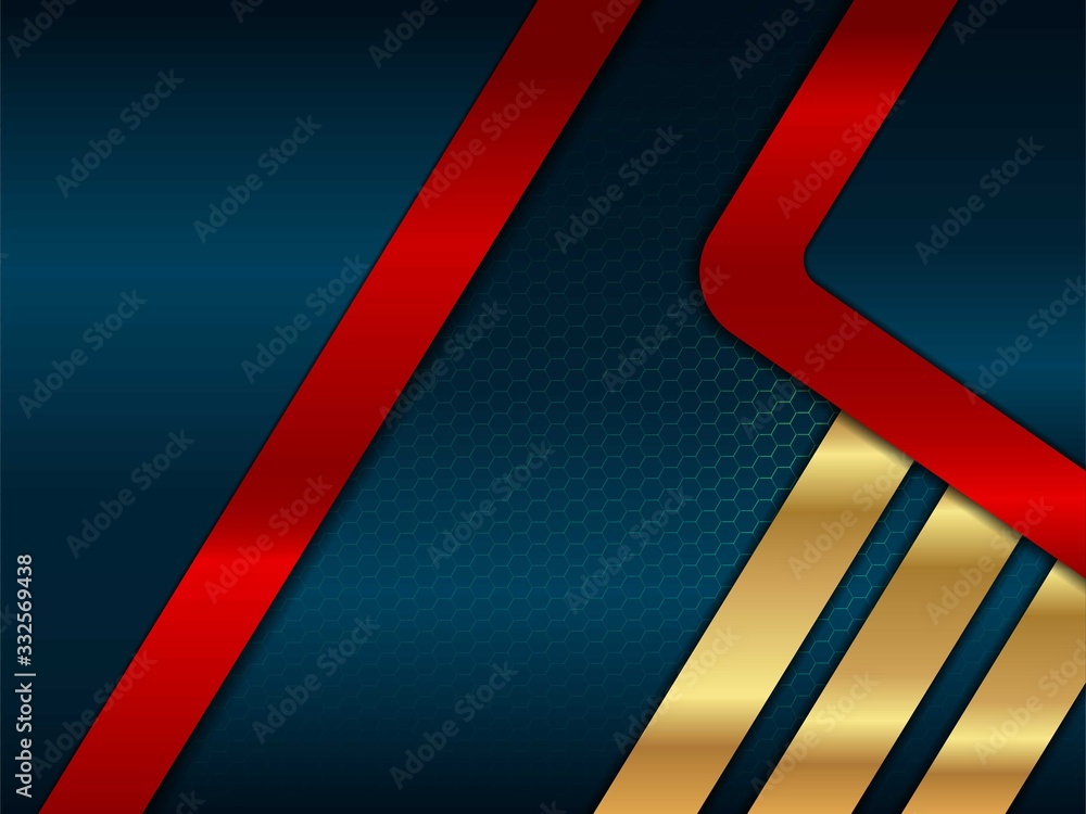 Dark blue abstract with red and gold background for business template ...