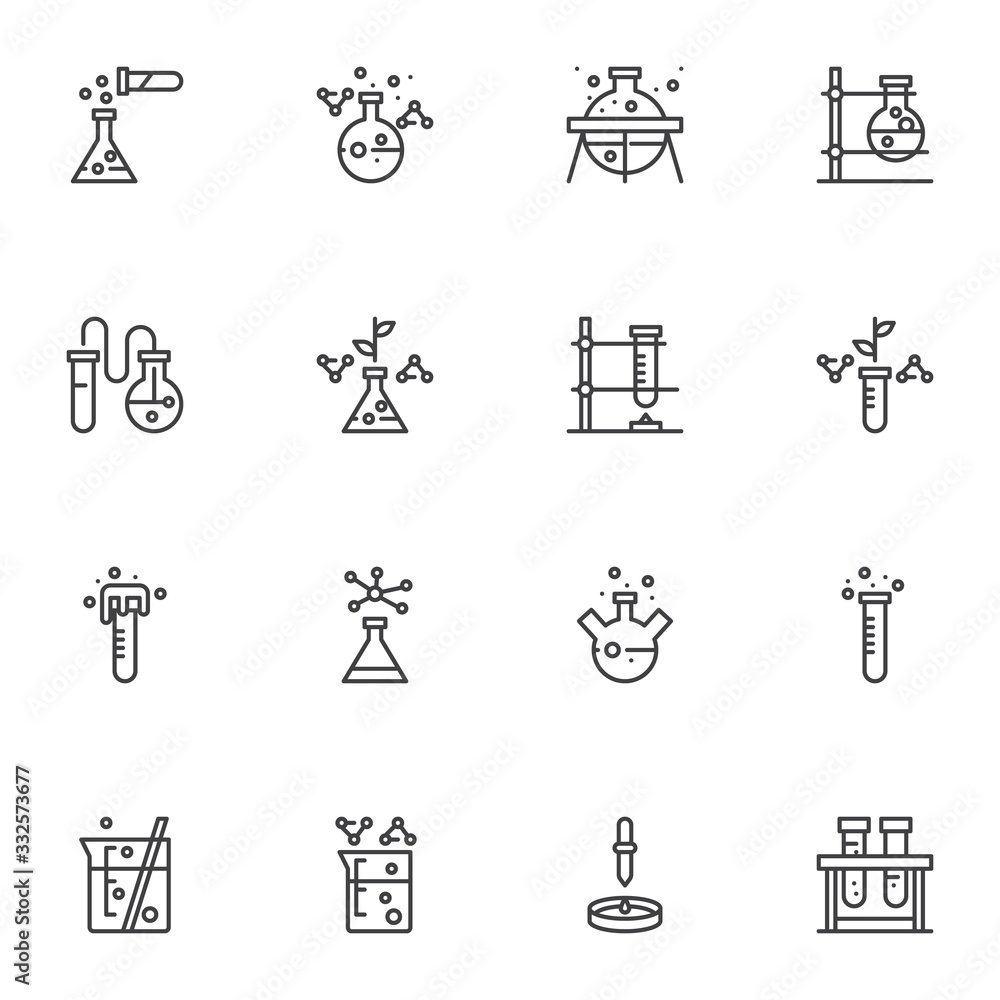Vetor de Chemistry line icons set. Chemical test tube linear style ...