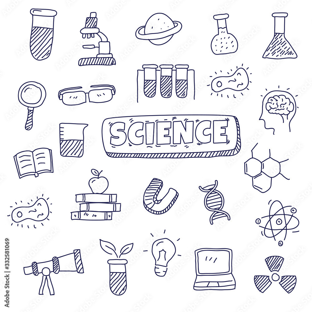 Science doodles element vector illustration in cute hand drawn style ...