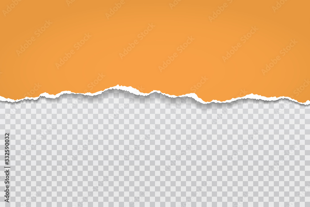 Torn, ripped piece of horizontal orange paper with soft shadow is on ...