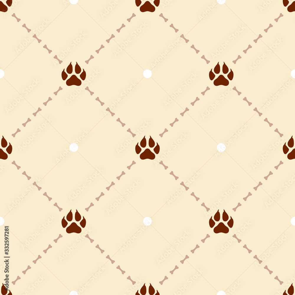 Seamless geometrical colorful pattern with dog paw prints. Simple and ...