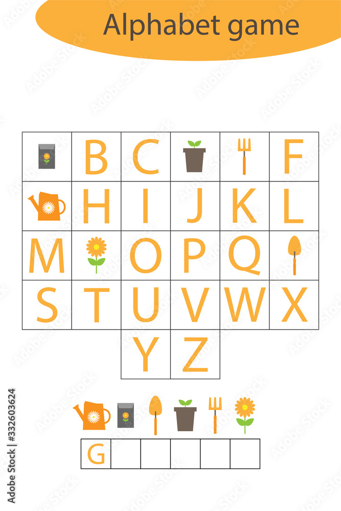 Spring garden alphabet game for children, make a word, preschool ...