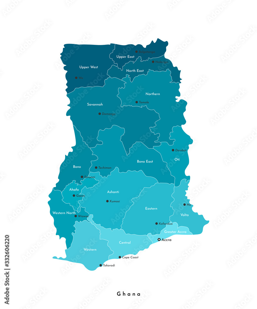 Vector isolated illustration. Simplified administrative map of Ghana in ...