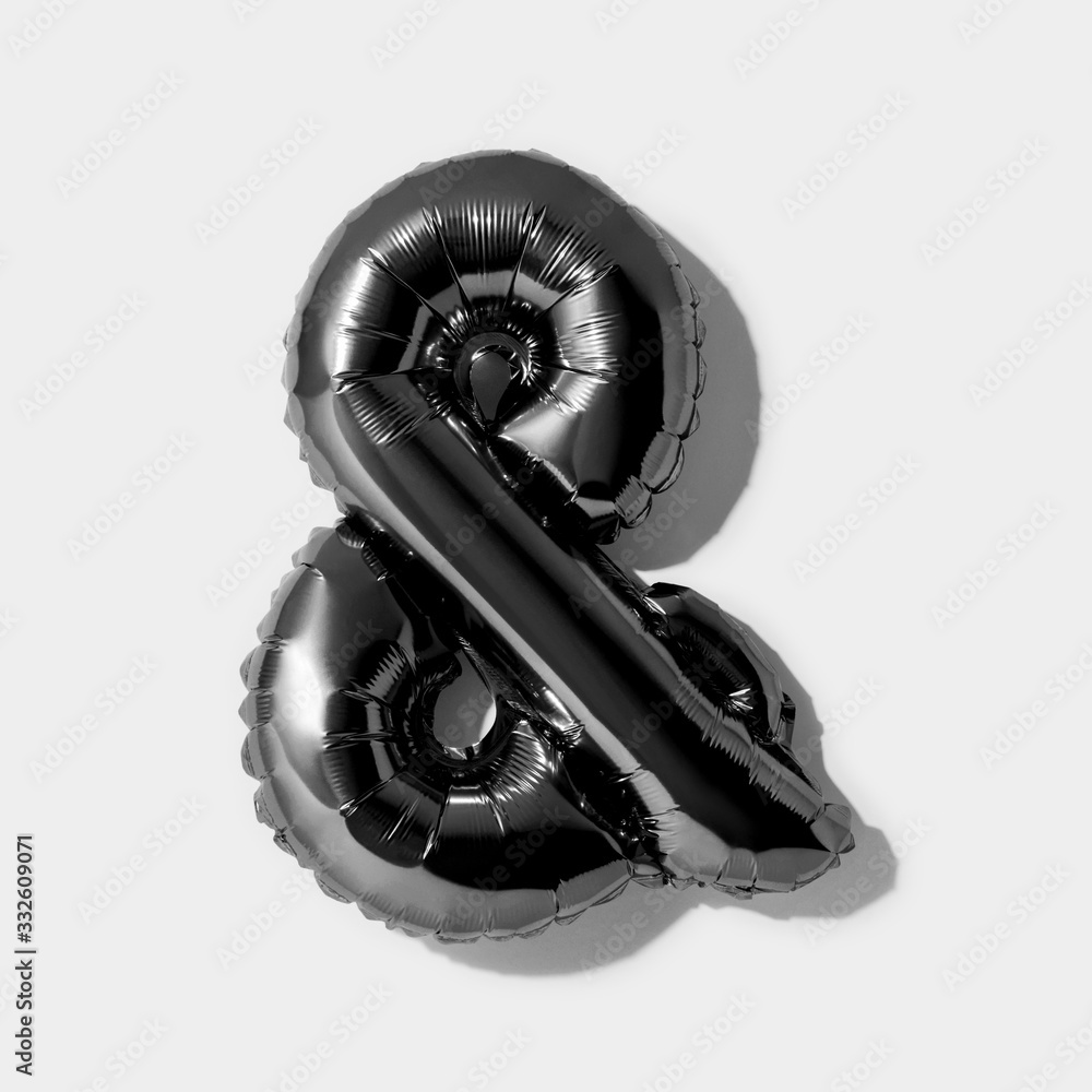 Ampersand symbol or &, Black foil balloon alphabet isolated on a white ...